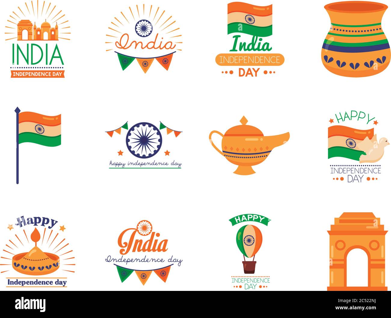 bundle of india independence day celebration icons Stock Vector Image ...