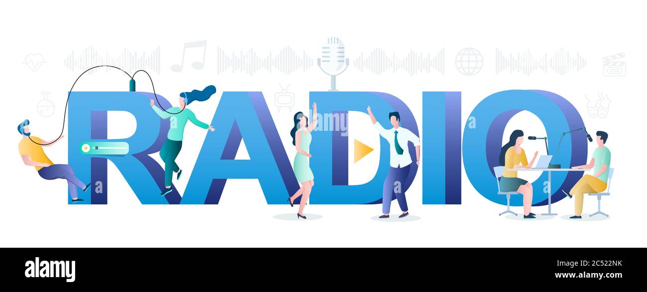 Radio online typography banner template, vector flat illustration Stock ...