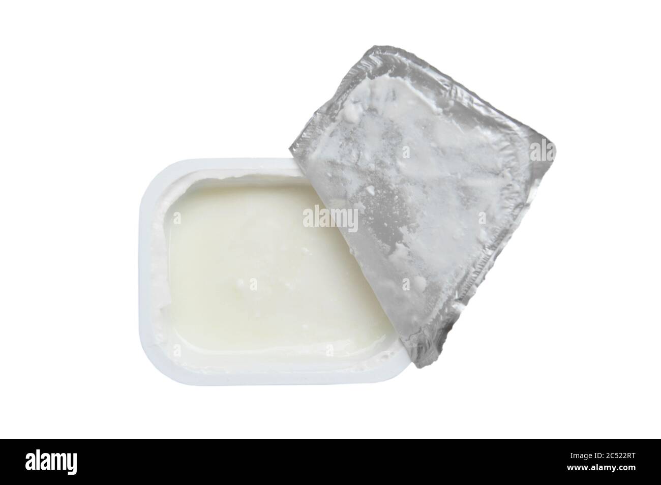 yogurt open from plastic cup on white background Stock Photo - Alamy