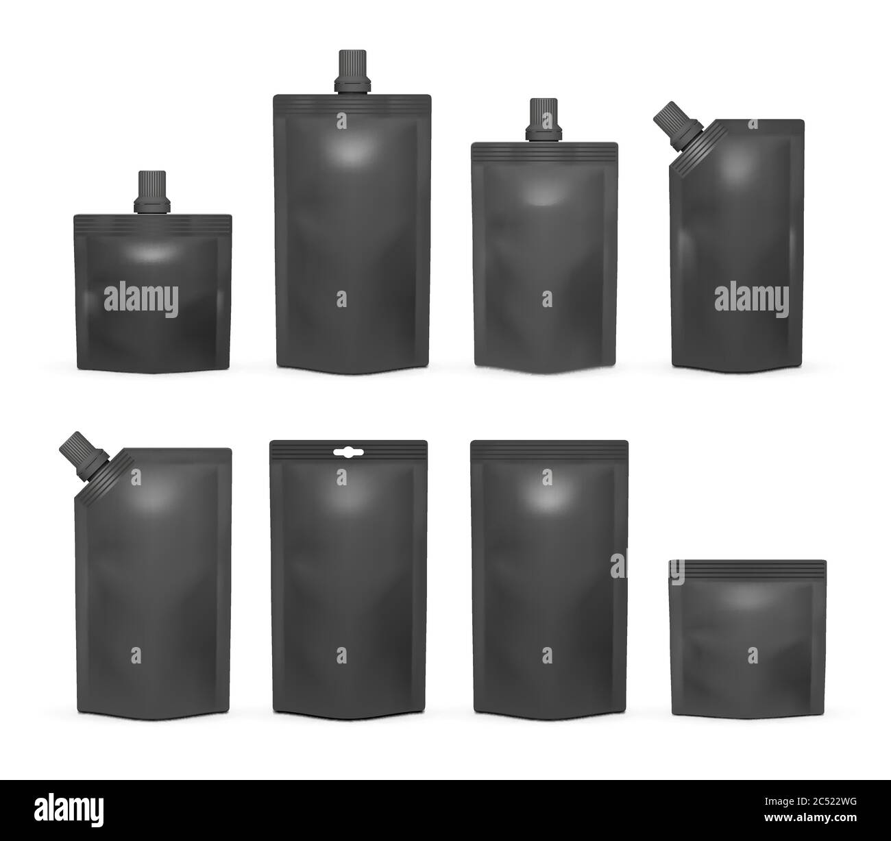 Black doypack mockup set, vector isolated illustration Stock Vector ...