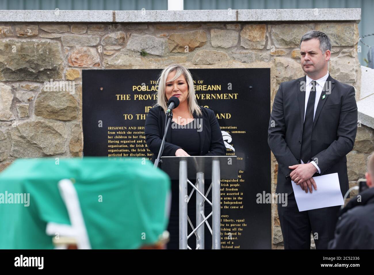 Deputy First Minister Michelle O'Neill speaks alongside Sinn Fein TD ...