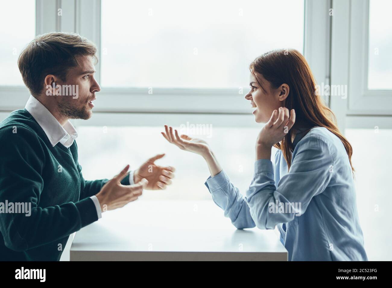 Work colleagues desktop emotions emotion model people Stock Photo - Alamy