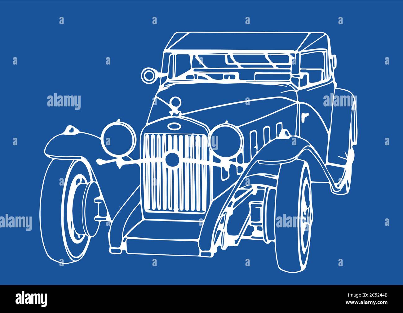 drawing of a retro car on a blue background vector Stock Vector Image ...