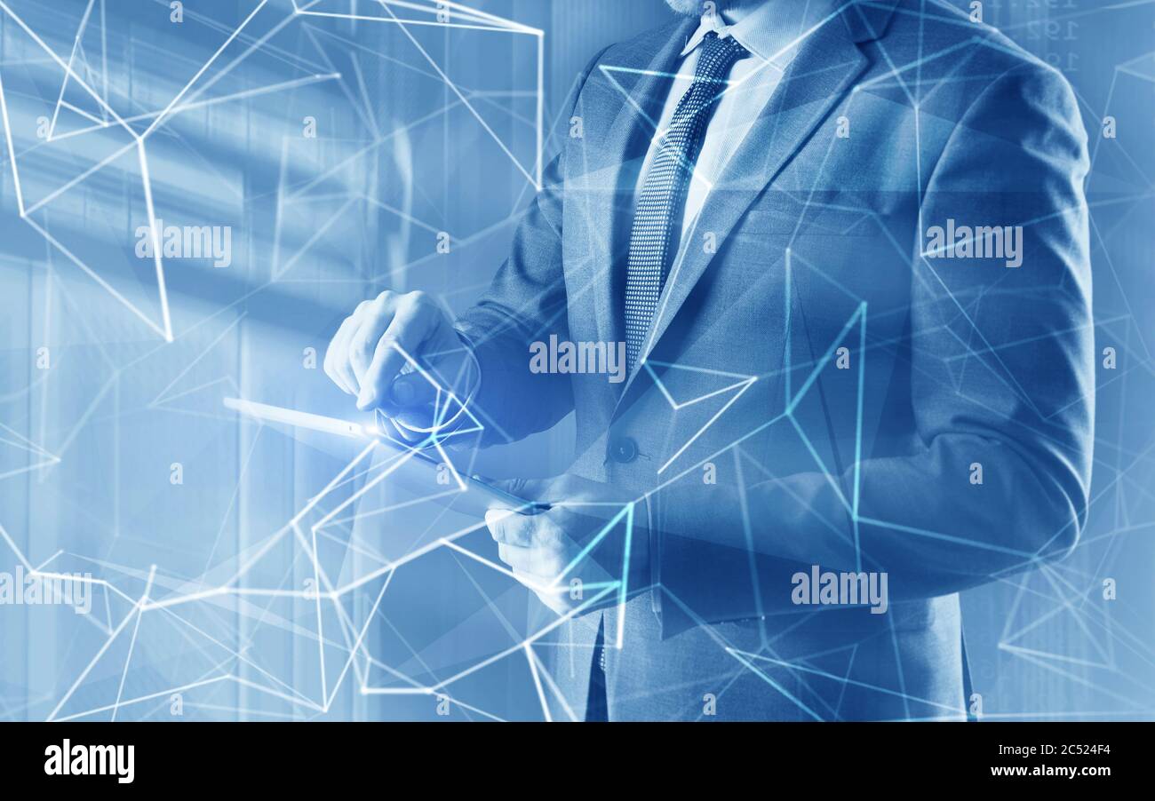 Concept of Network internet communication. 3d line. Engineer in the ...