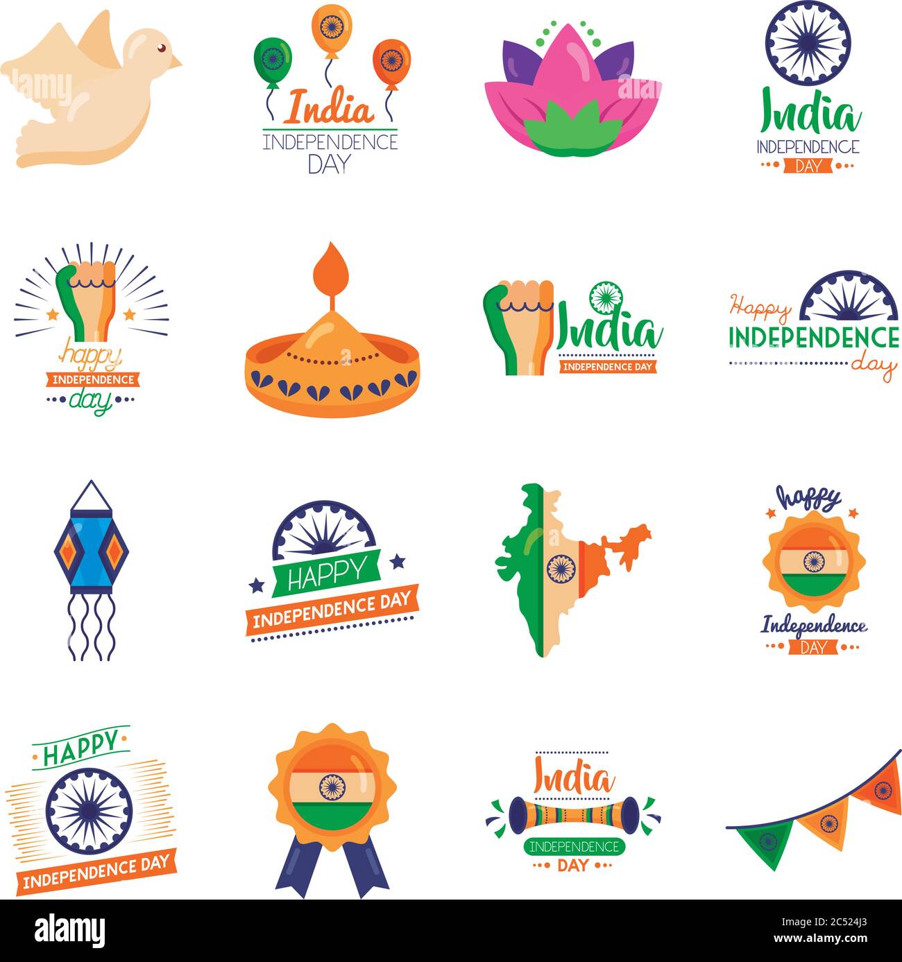 bundle of india independence day celebration icons Stock Vector Image ...