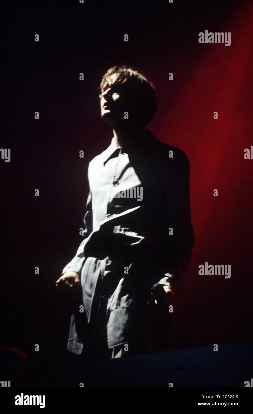 Jarvis Cocker lead singer in Pulp performing at the Glastonbury ...