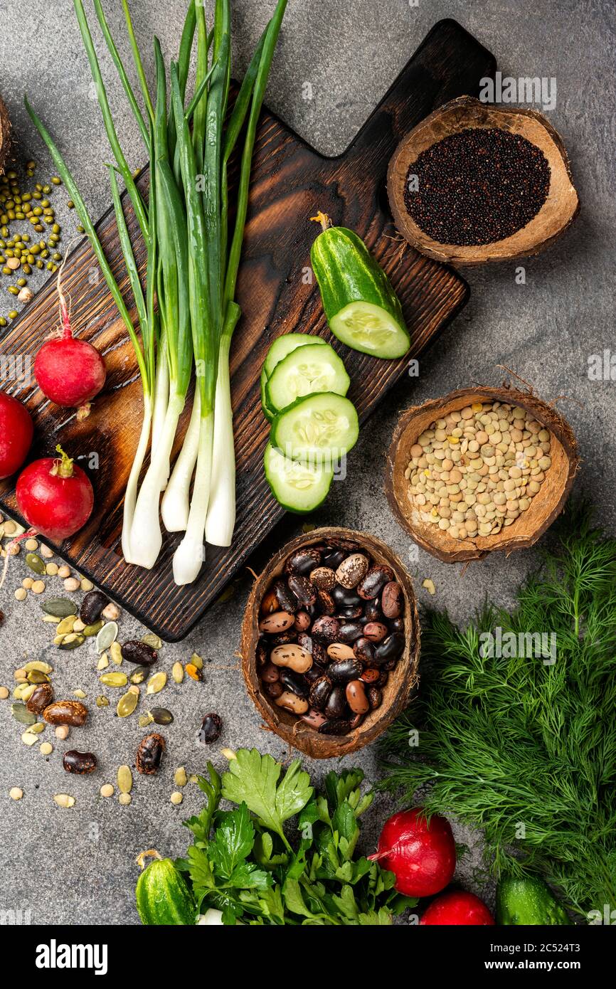 Ingredients for cooking healthy food. Top view Stock Photo - Alamy