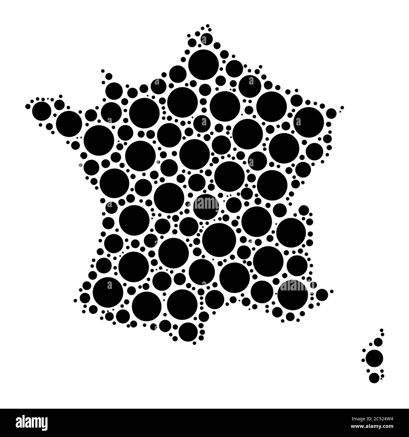 France map mosaic of circles in various sizes. Black dotted vector map ...