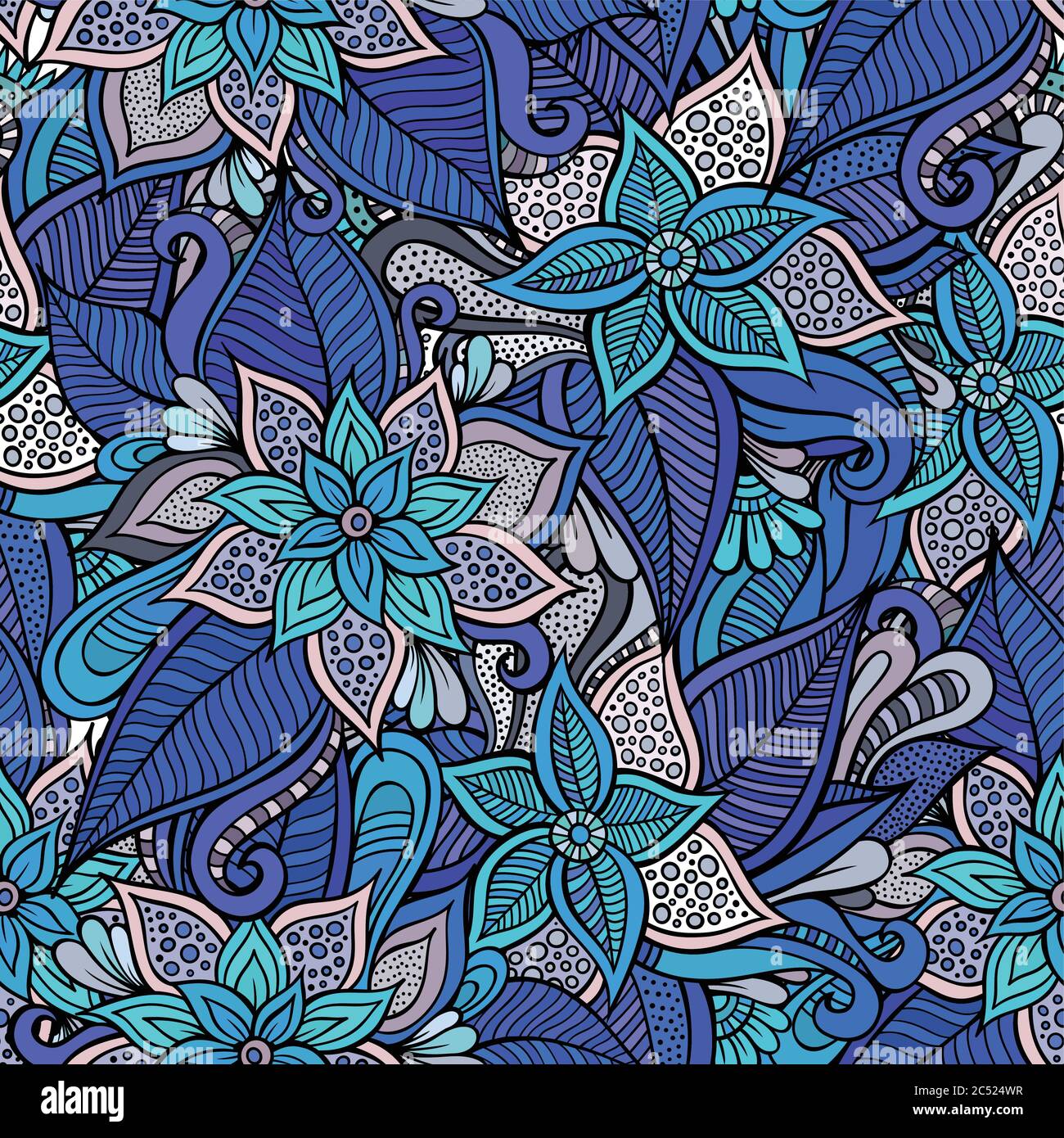 Hand drawn decorative batik pattern with abstract flowers background hi ...