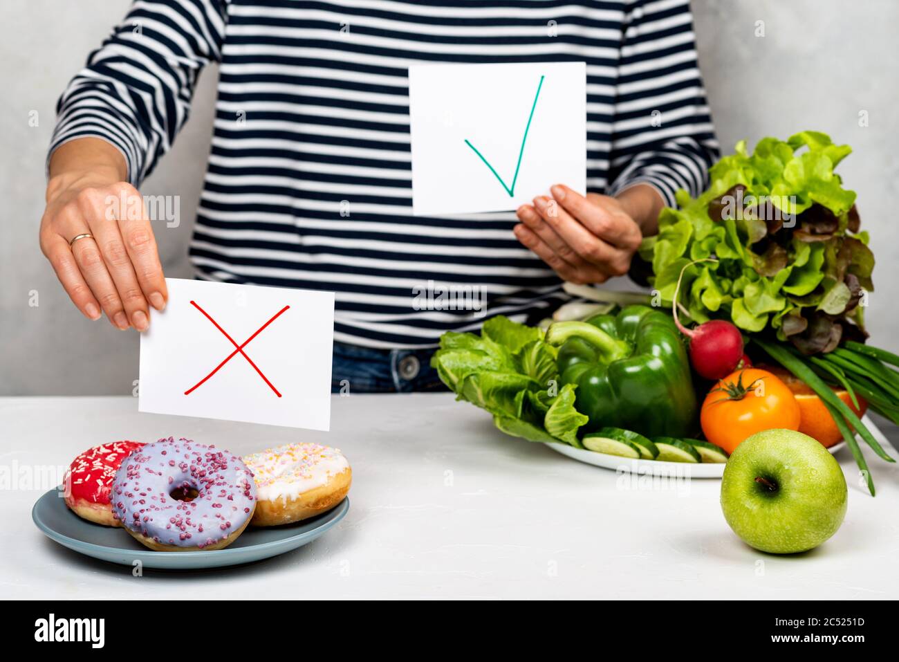 Refusal junk food but healthy food choice. Diet concept Stock Photo - Alamy
