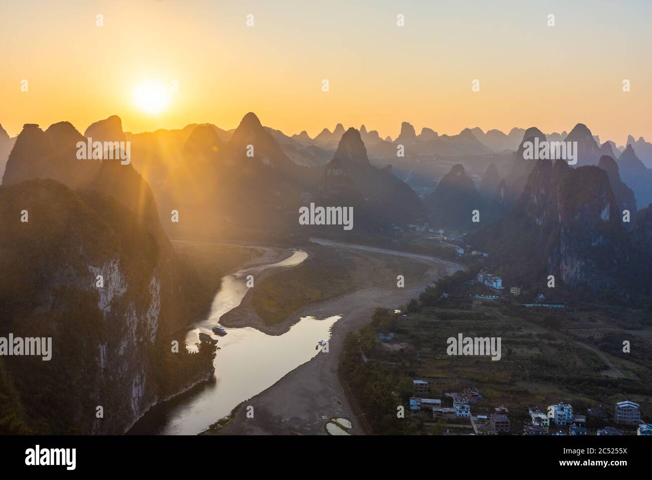 Amazing sunset over the karst landscape of Xingping, Guilin, China Stock Photo - Alamy