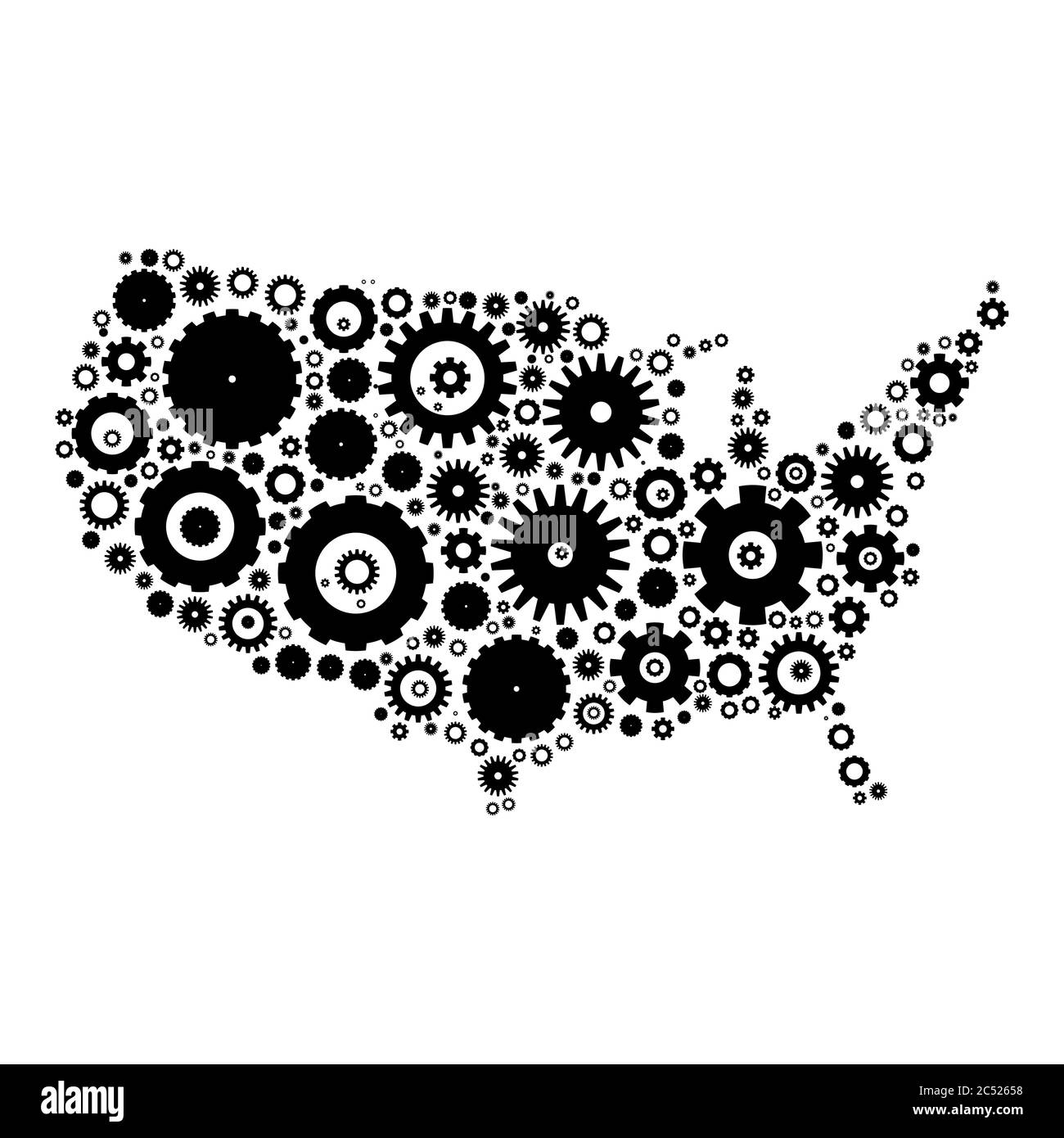 United States od America map silhouette mosaic of cogs and gears. Black ...