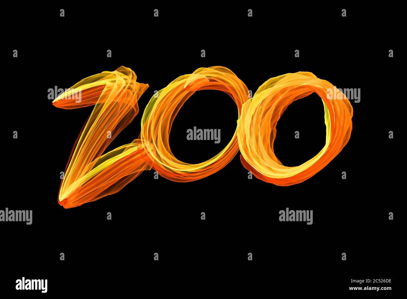 The word Zoo written in bright fiery stroke on a black background ...