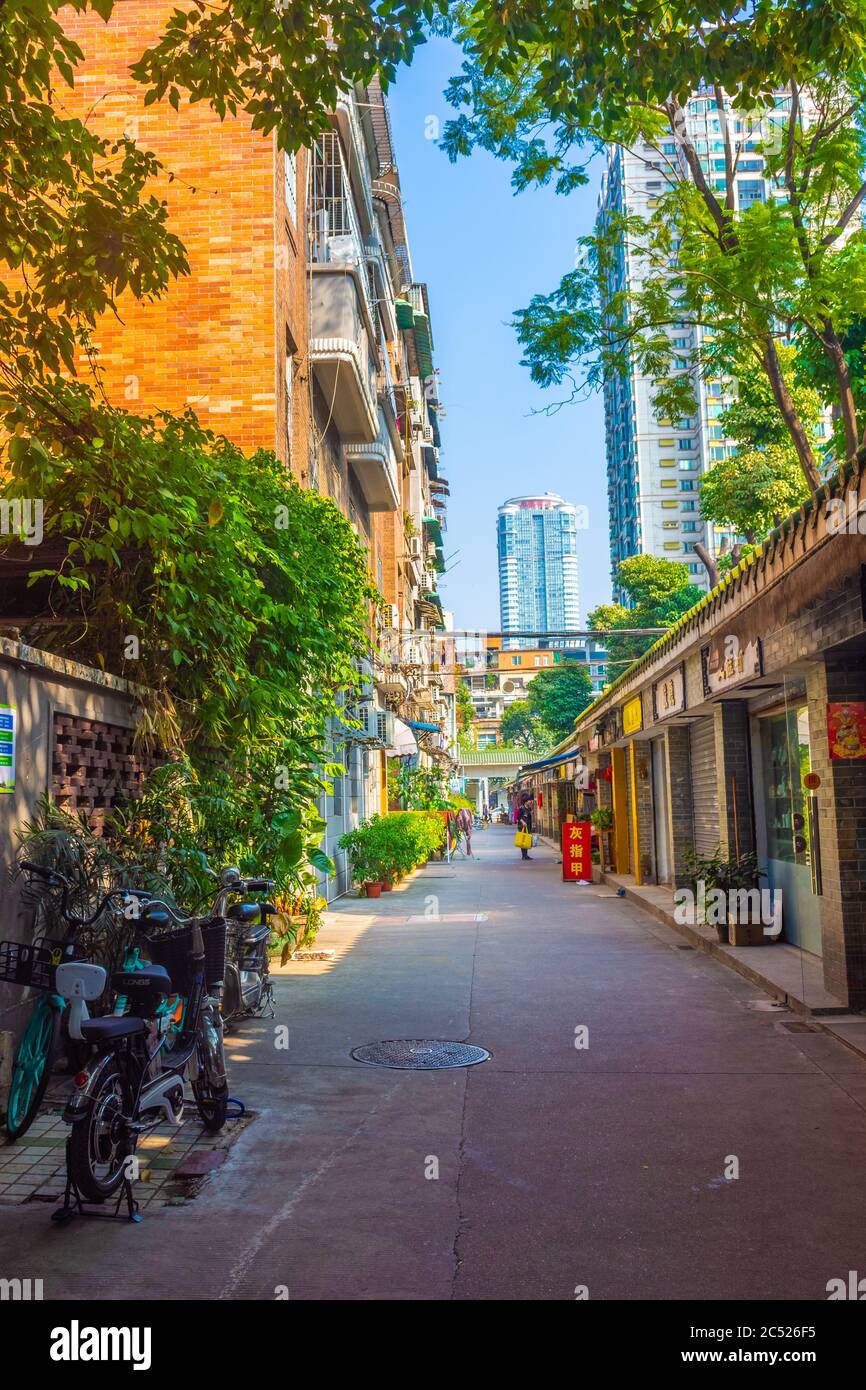GUANGZHOU, CHINA, 18 NOVEMBER 2019: Traditional street in the old town ...