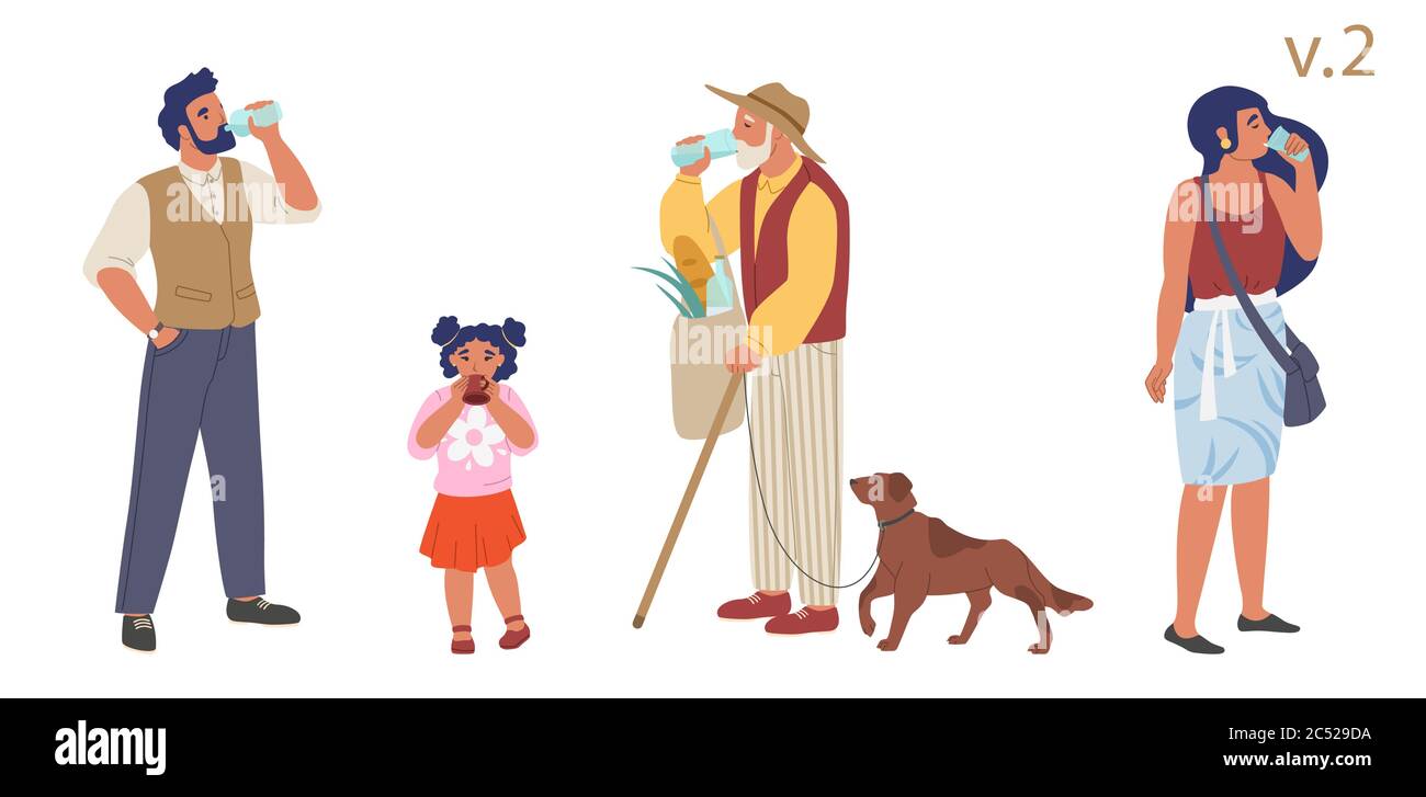 People drinking water, vector flat isolated illustration Stock Vector ...