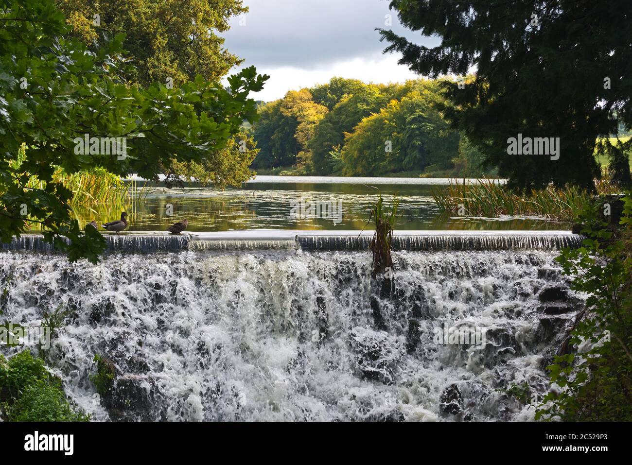 Lake and gardens at Sherbourne New Castle, a Tudor mansion and former ...