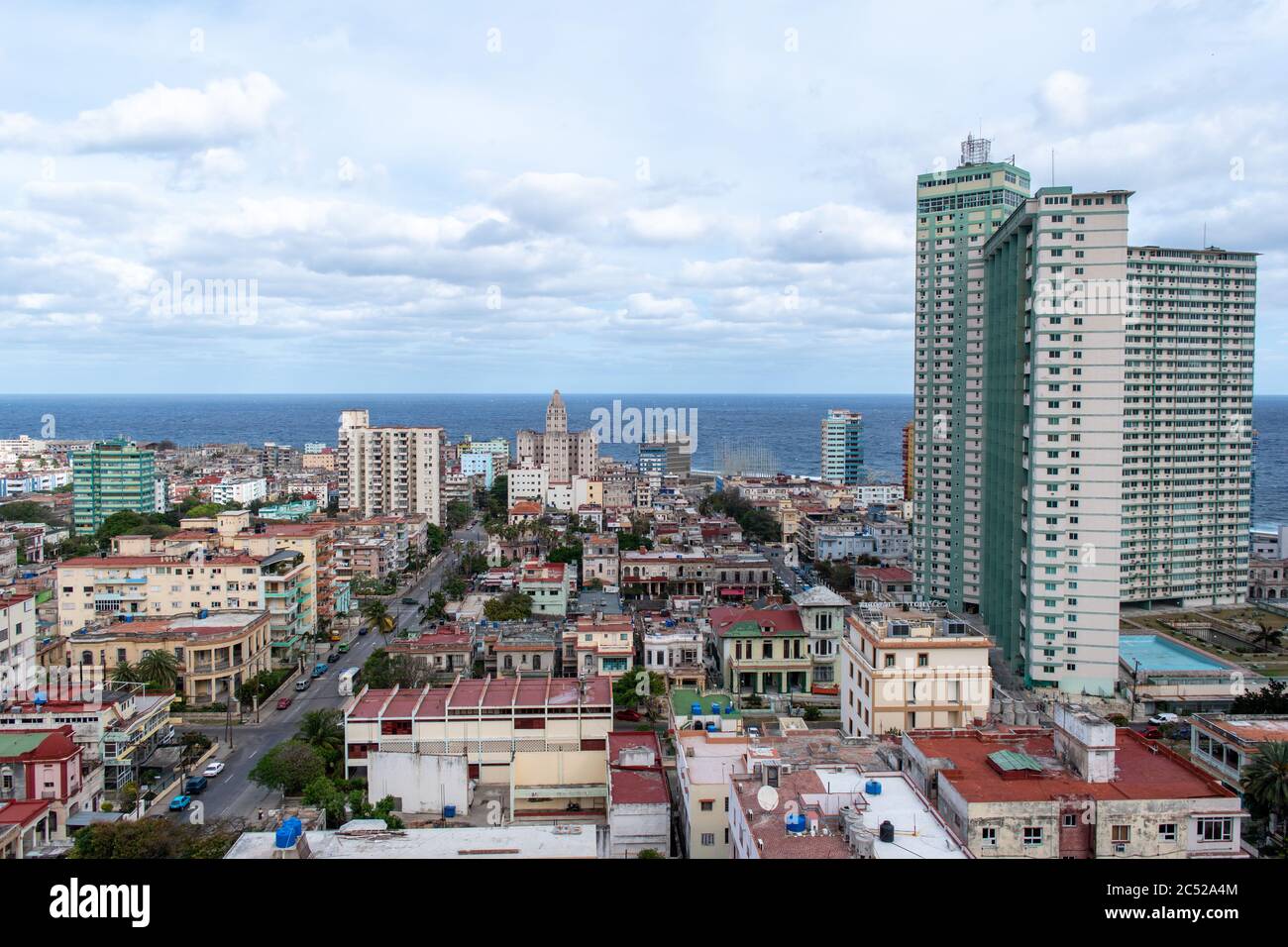 Aerial views of Havana, Cuba. Skyline cityscape with view of ocean and ...