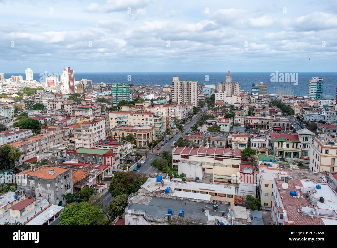 Aerial views of Havana, Cuba. Skyline cityscape with view of ocean and ...