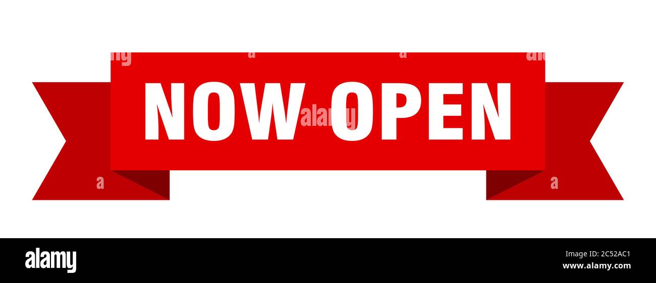 now open ribbon. now open isolated band sign. now open banner Stock ...