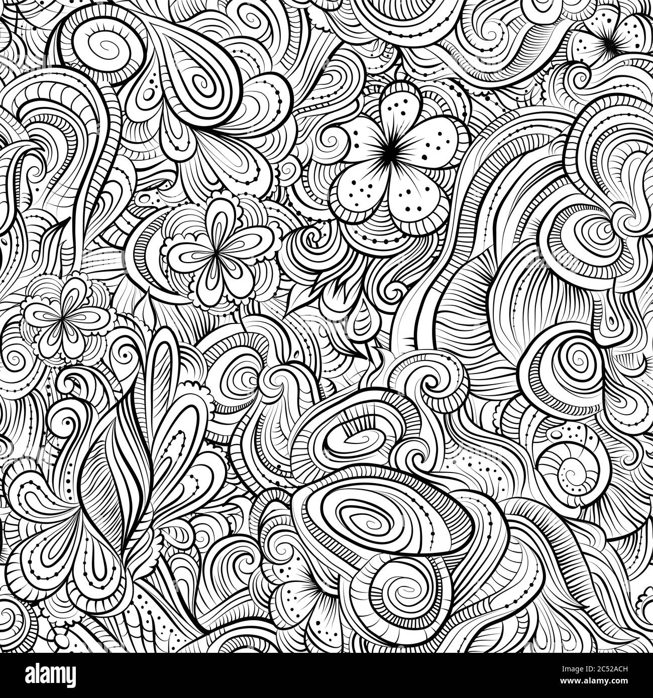Vintage line art abstract nature ornamental seamless pattern Stock ...