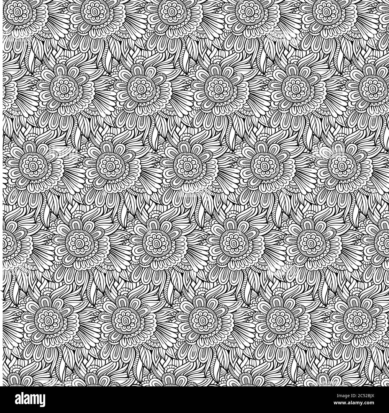 Vintage line art abstract nature ornamental seamless pattern Stock ...