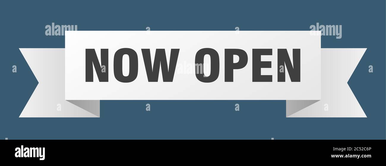 now open ribbon. now open isolated band sign. now open banner Stock ...