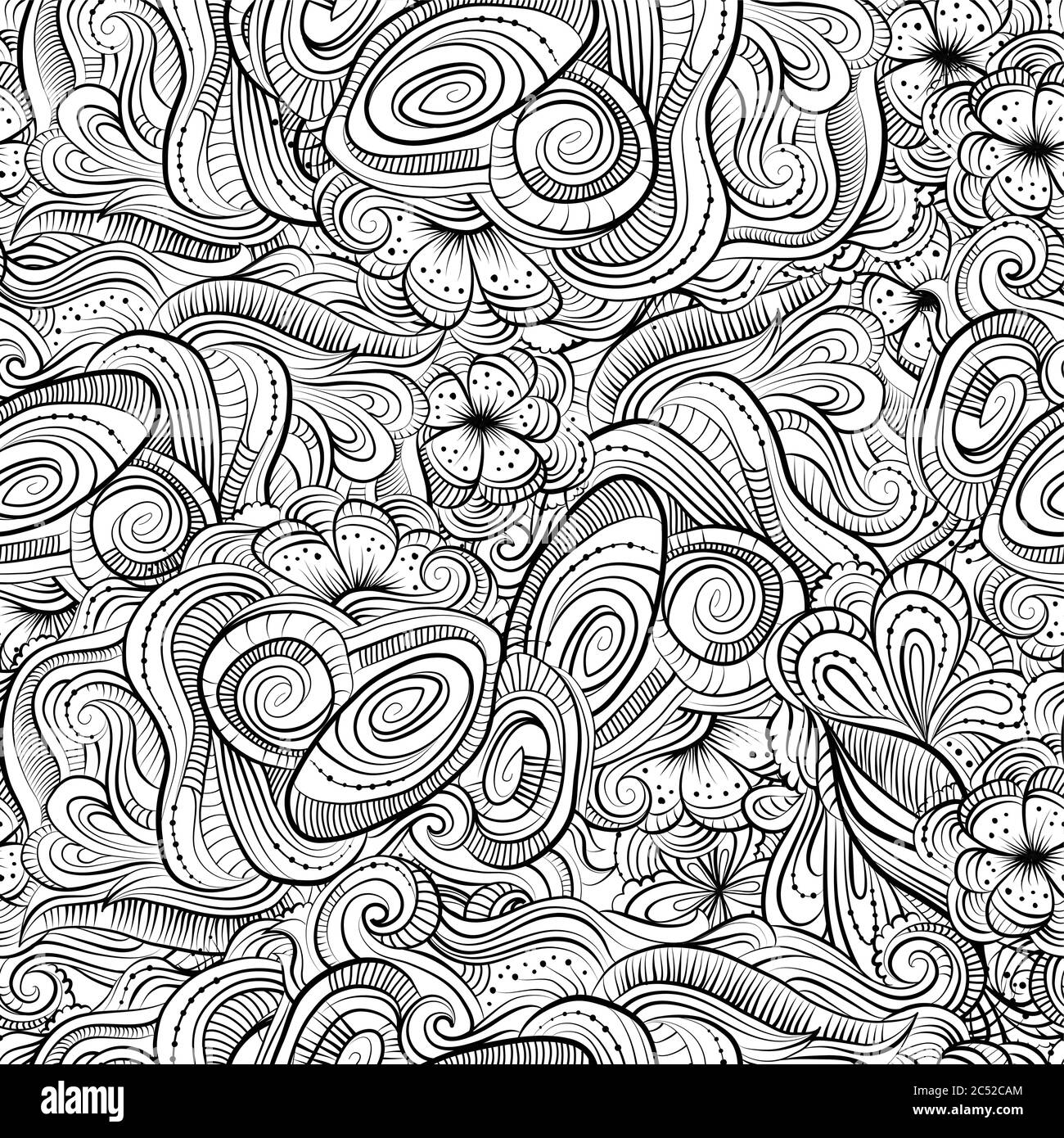 Vintage line art abstract nature ornamental seamless pattern Stock ...