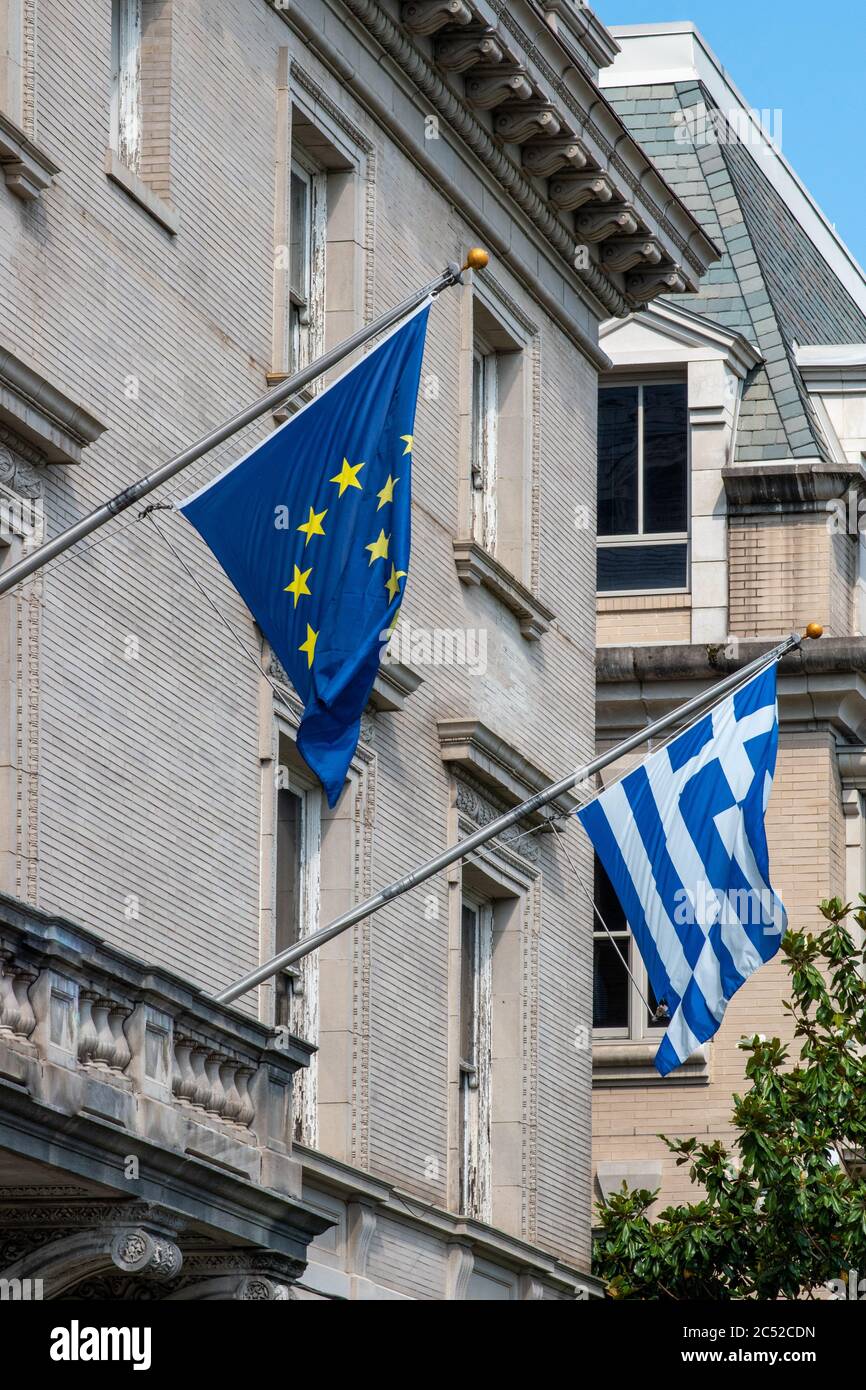 Flags of Greece and the European Union Stock Photo - Alamy
