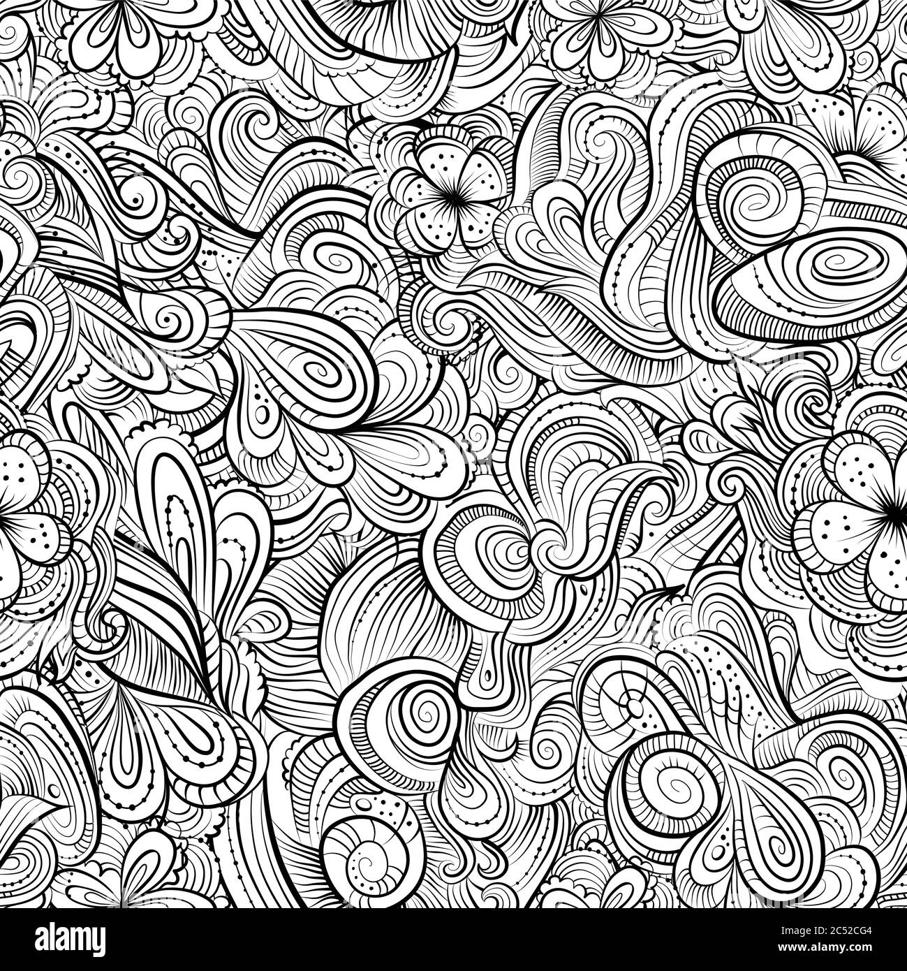 Vintage line art abstract nature ornamental seamless pattern Stock ...