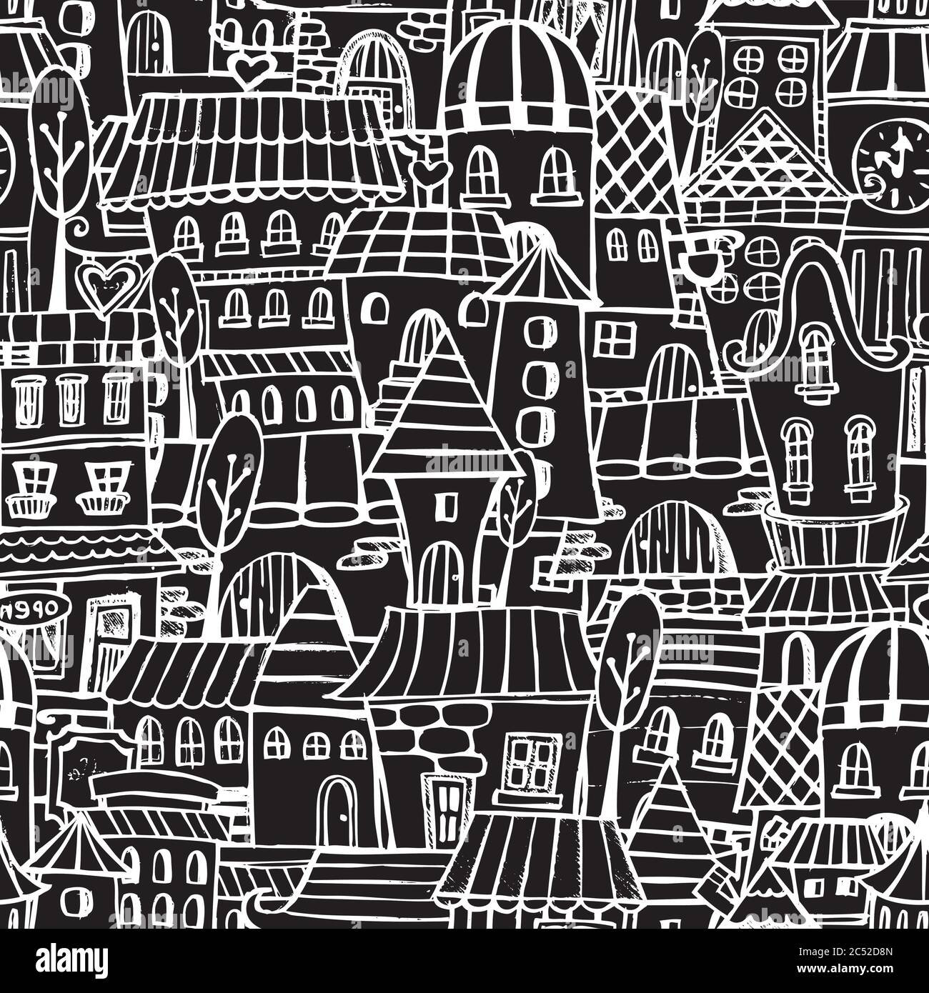 Cartoon fairy tale drawing houses seamless pattern Stock Vector Image ...