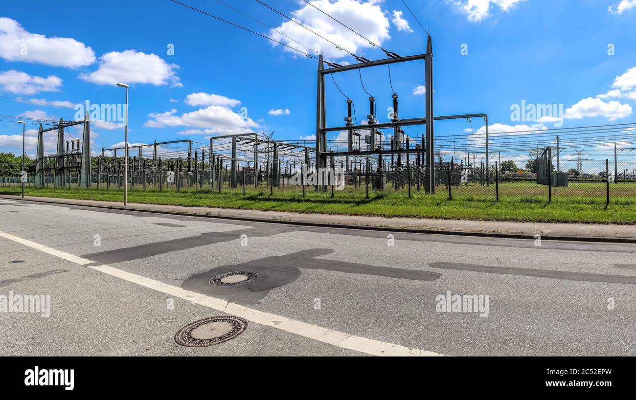 Electrical Transformer. Distribution of electric energy at a big ...