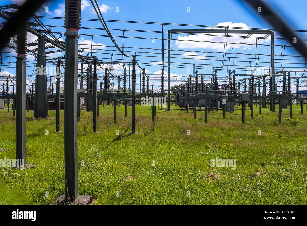 Electrical Transformer. Distribution of electric energy at a big ...