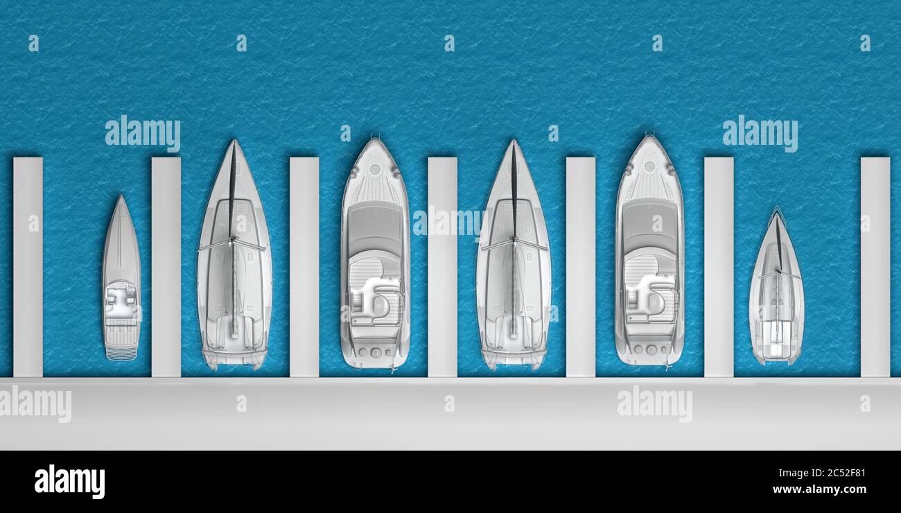 row of boats in white color top view. 3d rendering Stock Photo - Alamy