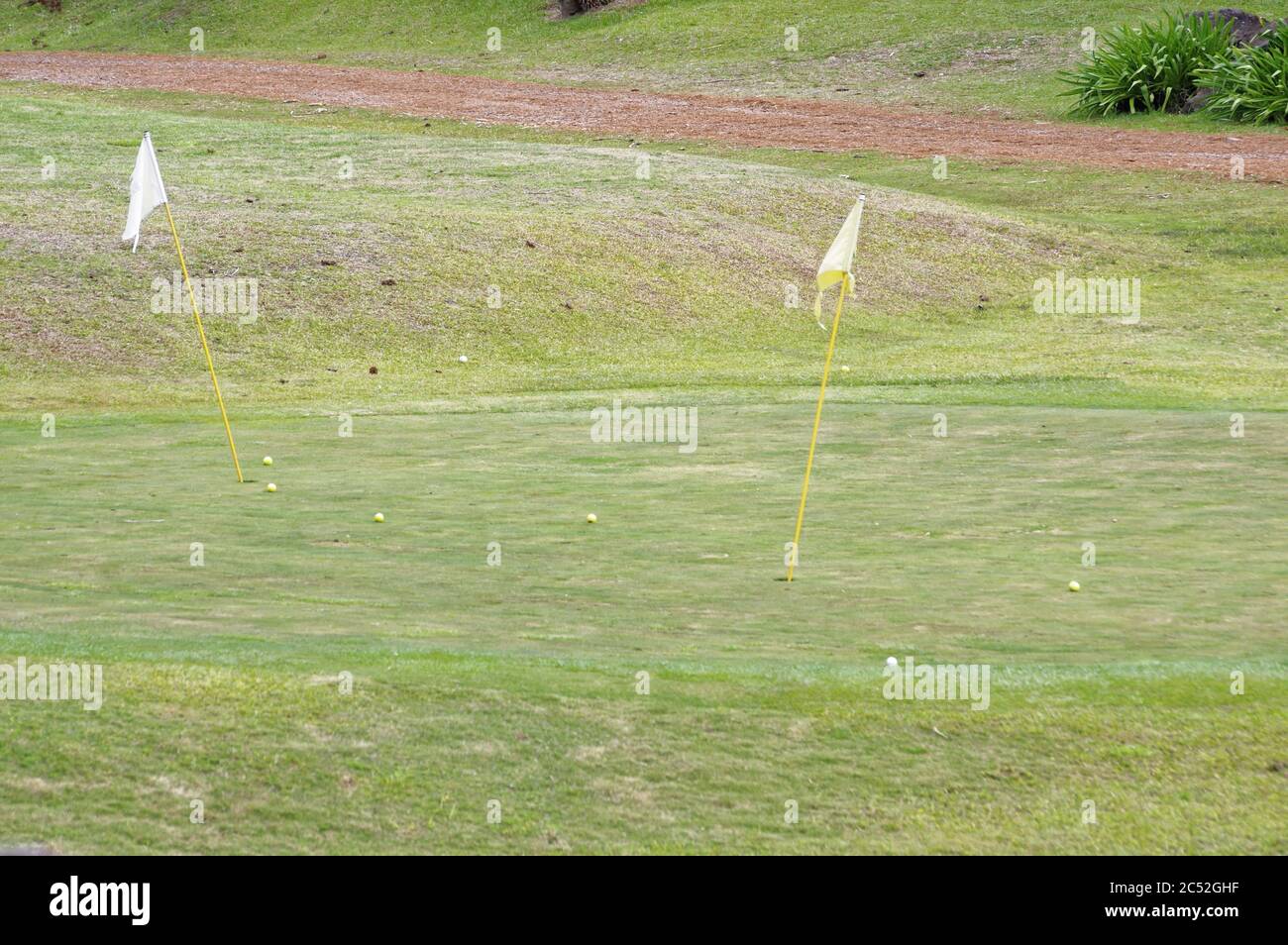 Two flags in the green golf field Stock Photo - Alamy