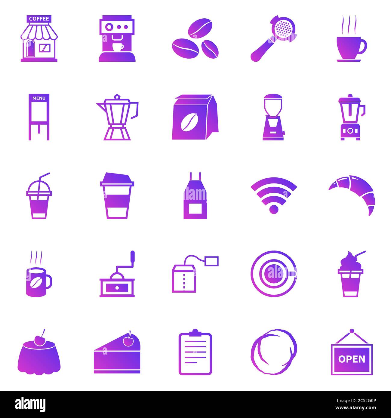 Coffee shop gradient icons on white background, stock vector Stock ...