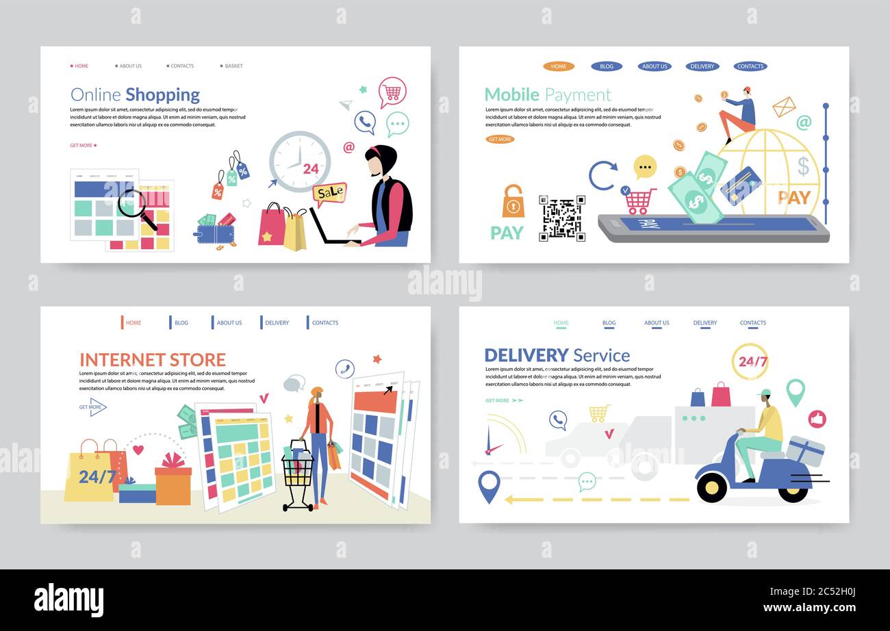 Concepts set of Online Shopping, Mobile Payment, Internet Store and ...