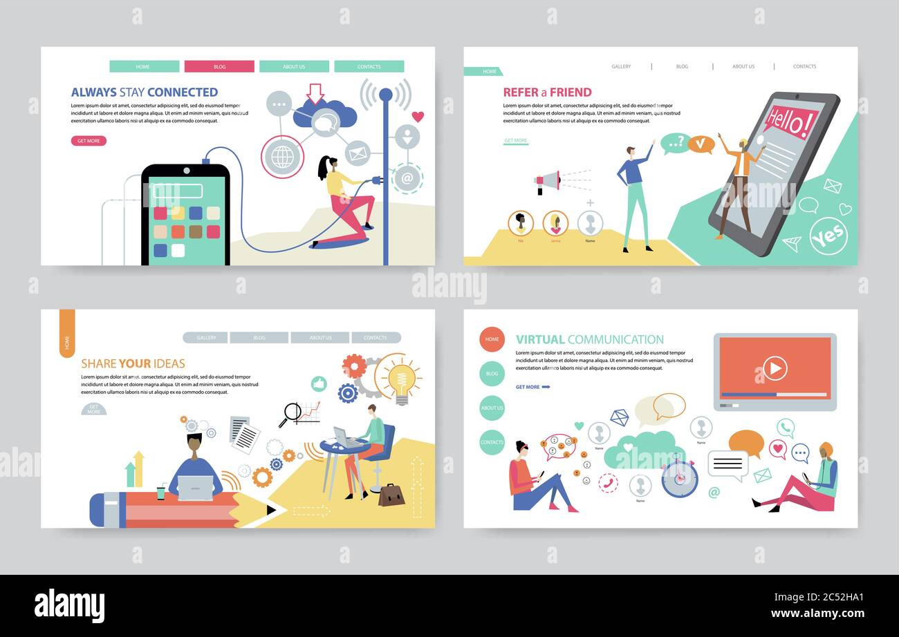 Concepts set of Always Stay Connected, Refer a Friend, Share Your Ideas ...
