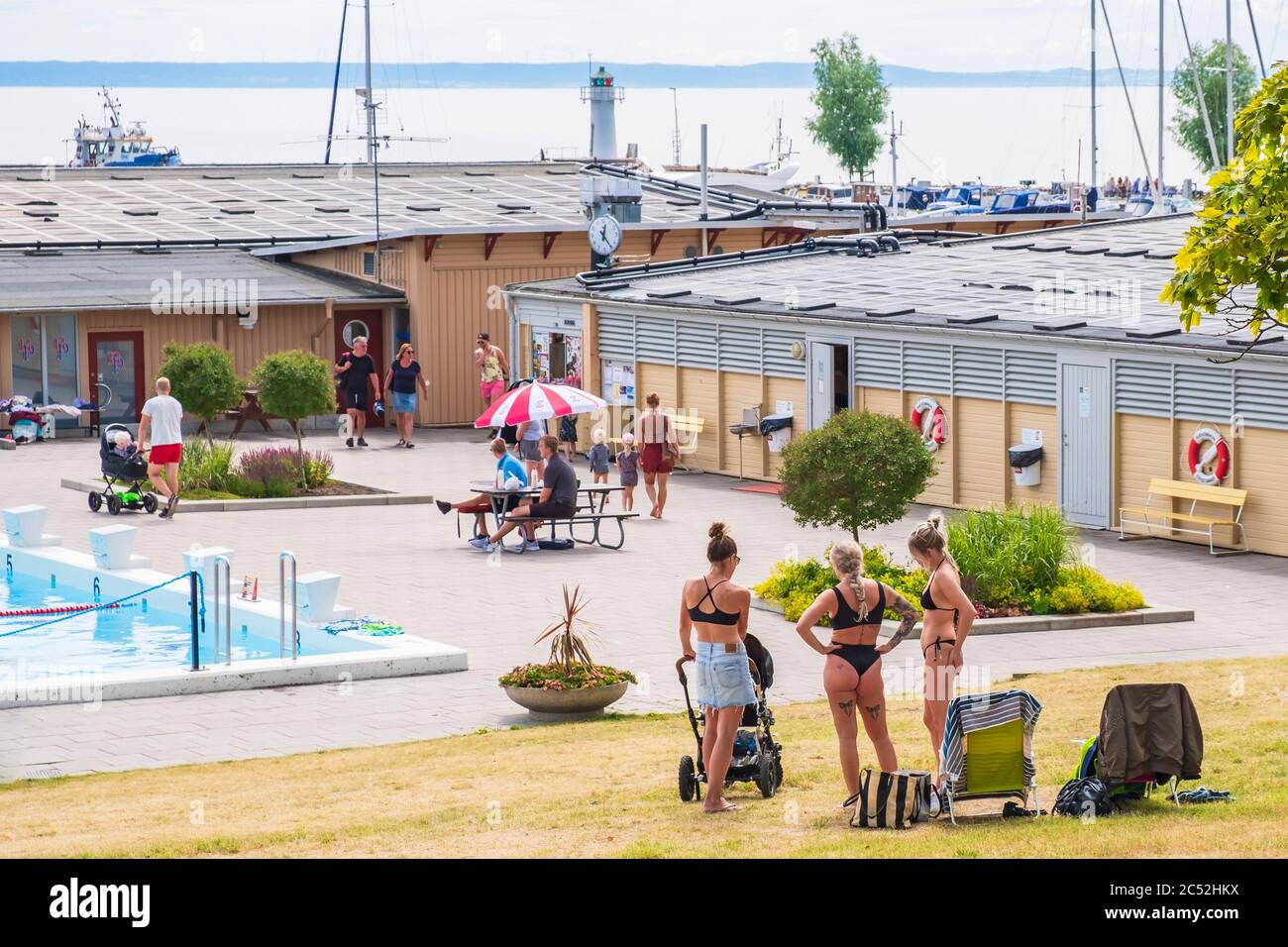 Bathing place with people in a Swedish city in the summer Stock Photo ...