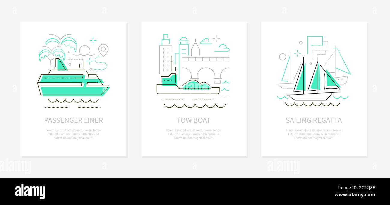 Water transport - line design style banners set Stock Vector Image ...