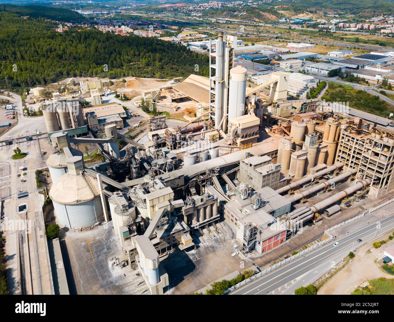 Industrial background with large cement factory. Aerial view Stock ...