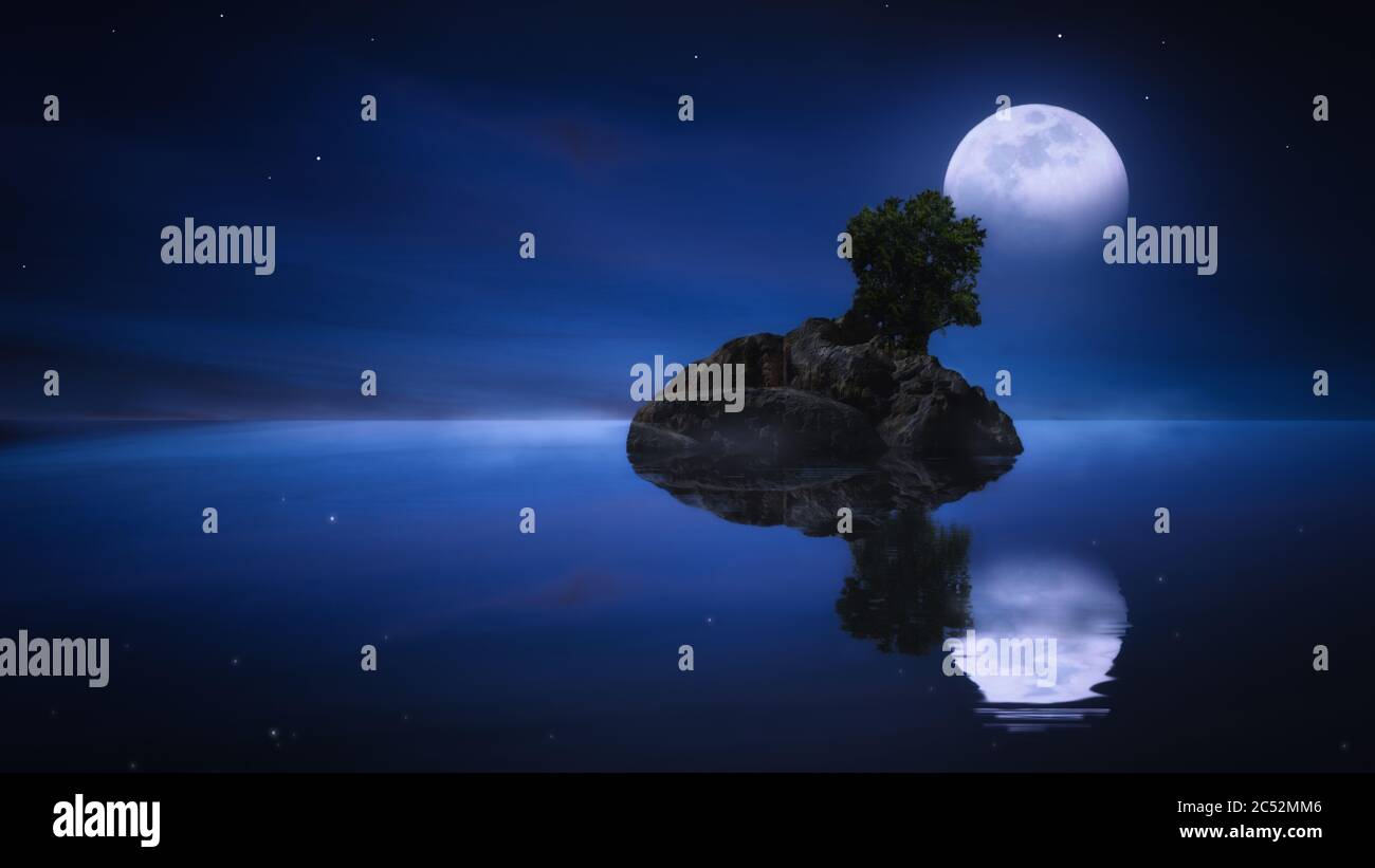 Rock formation in the ocean in the moonlight, Corona del Mar ...