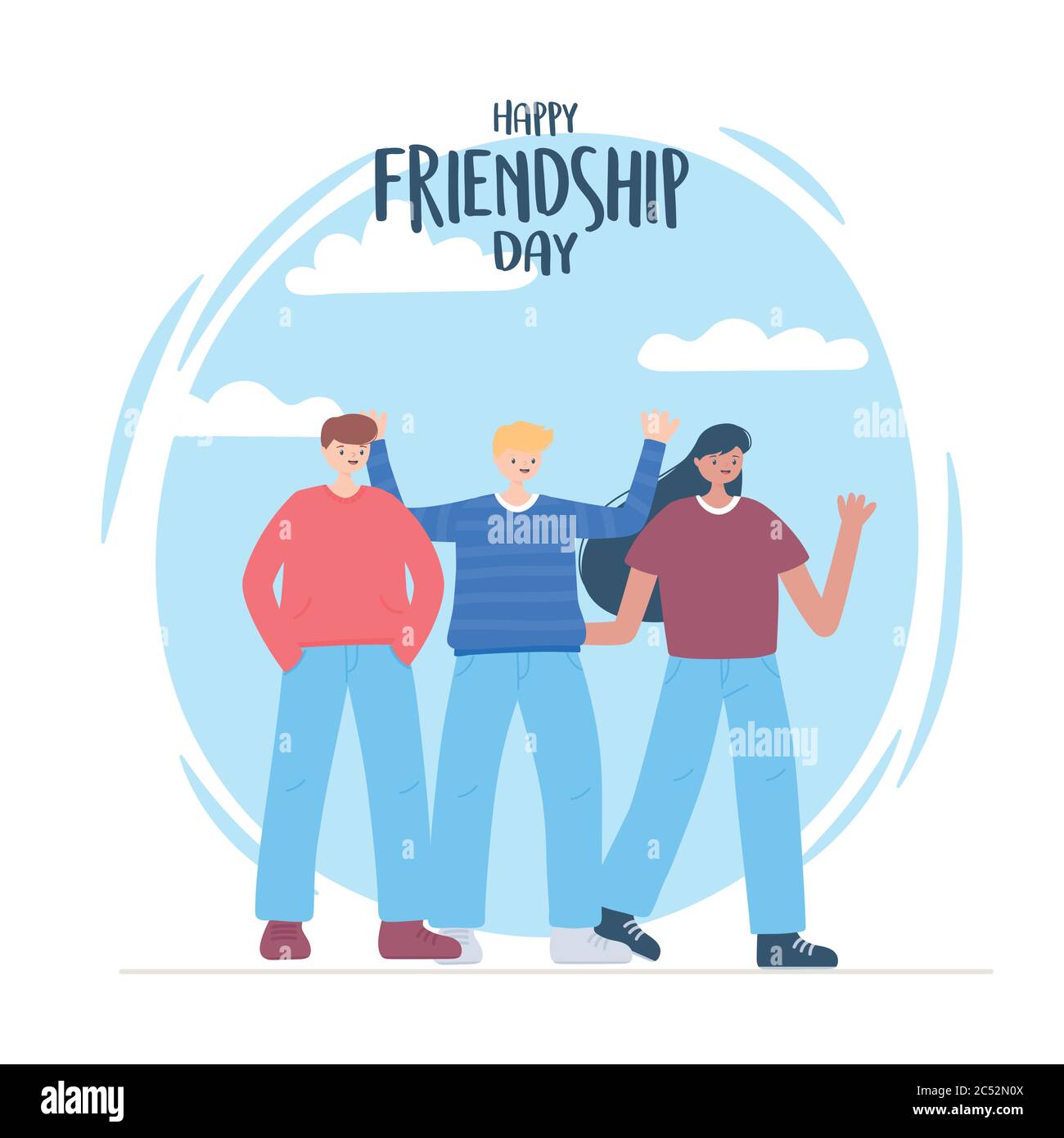 happy friendship day, men and woman cartoon character special event ...
