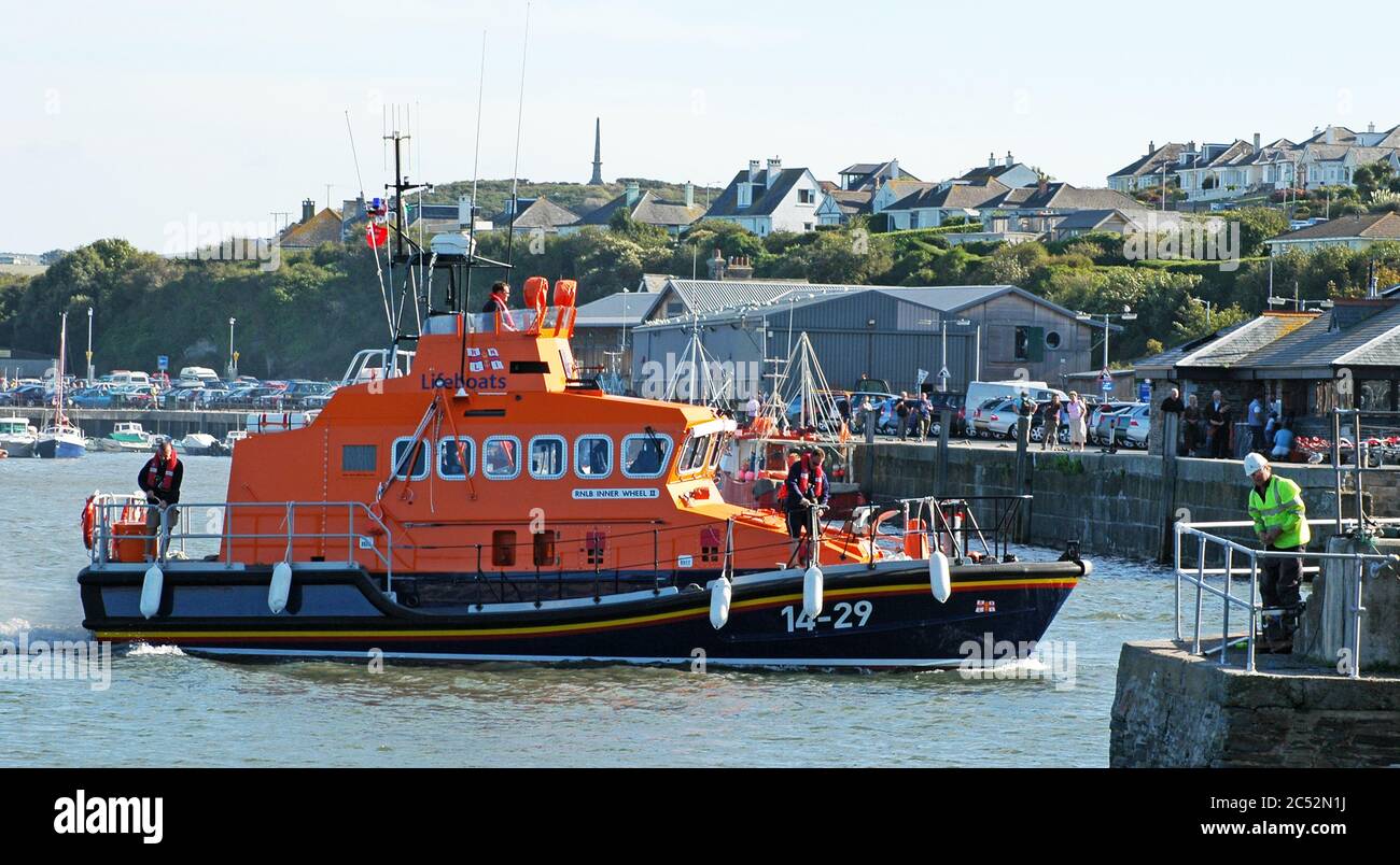 Relief Tamar Class Lifeboat, 'Inner Wheel' entering Padstow Harbour on ...