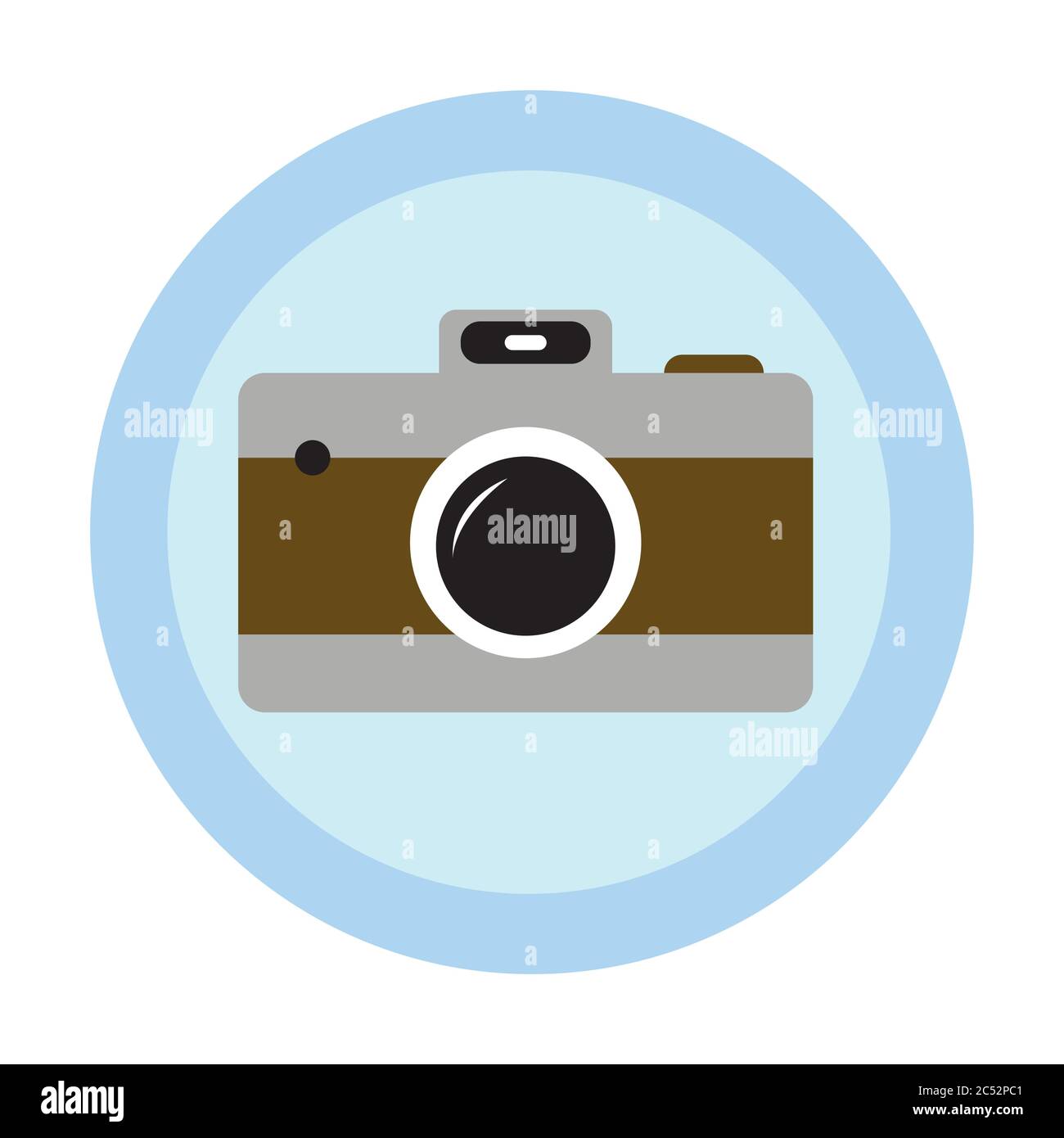 Simple colorful photo camera icon in flat style on blue circle ...