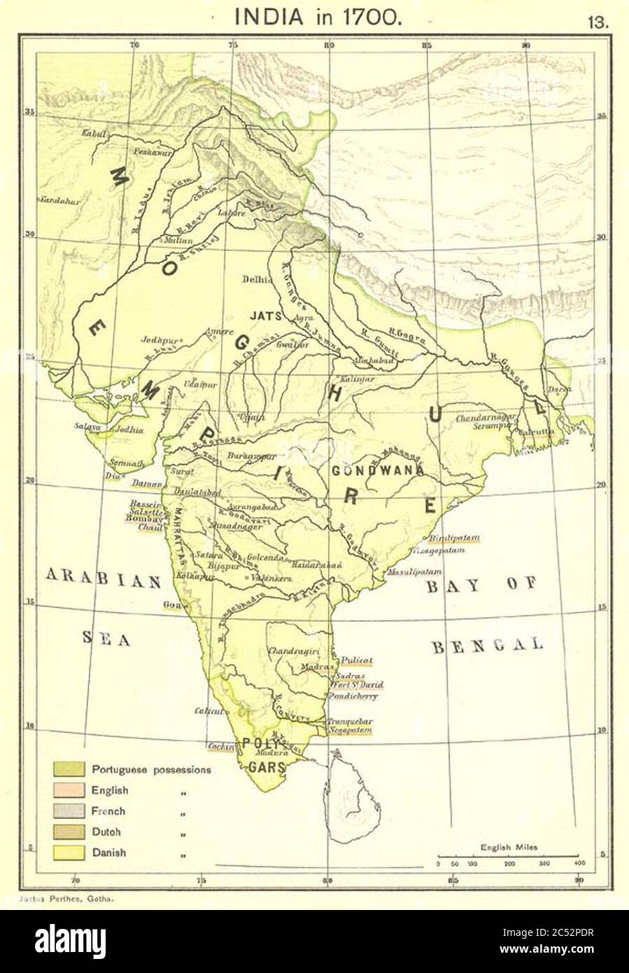 India in 1700 from ‘Historical Atlas of India,‘ by Charles Joppen Stock ...