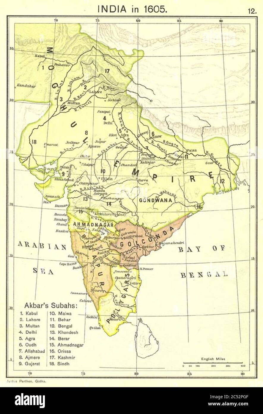 India in 1605 from ‘Historical Atlas of India,‘ by Charles Joppen Stock ...