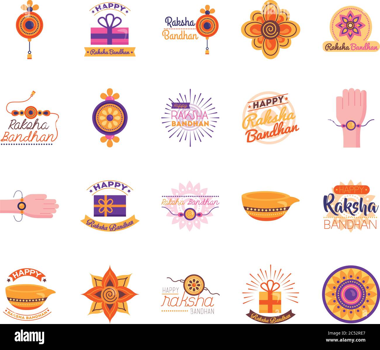 bundle of happy raksha bandhan celebration set icons vector ...