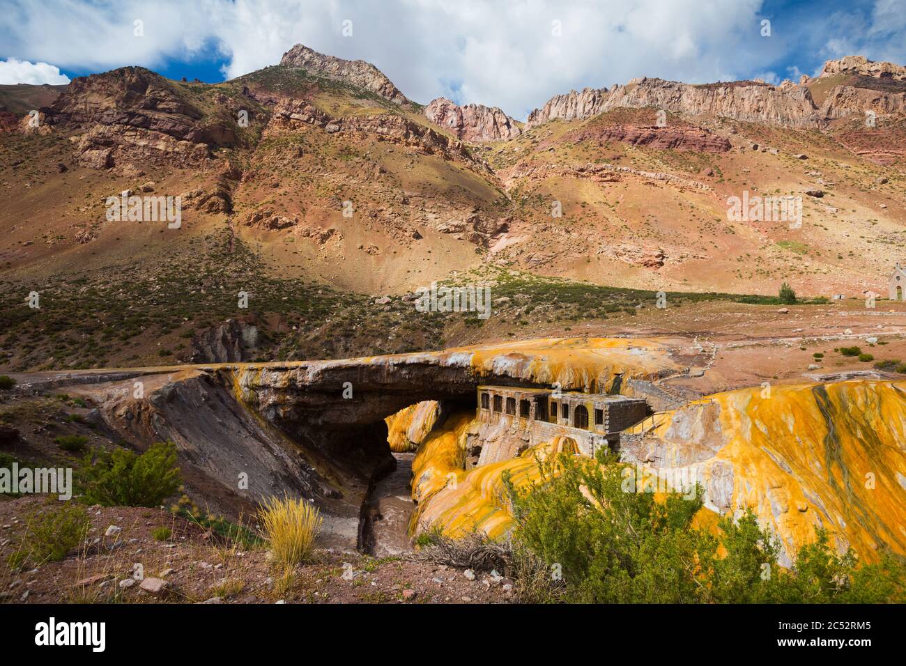General view of Puente del Inca bridge over the Vacas River in ...