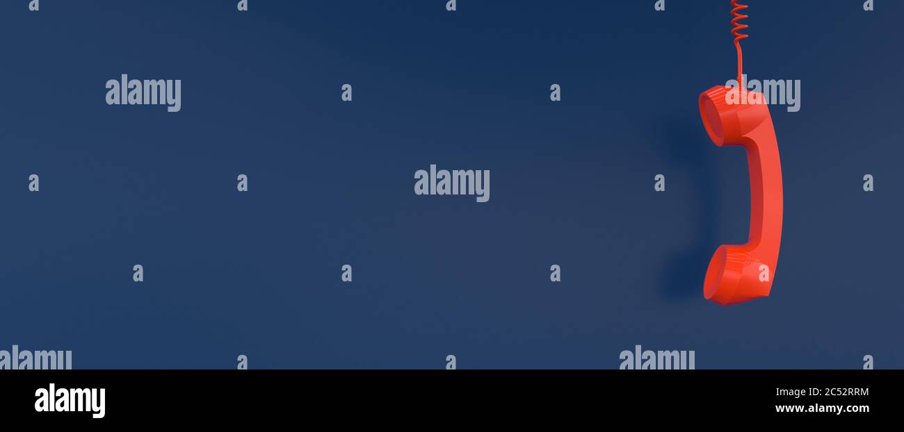 Illustration of a red landline telephone handset on a blue background ...