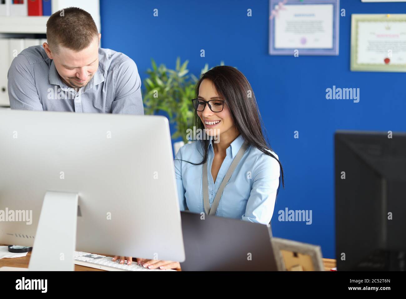 Businesslady using computer Stock Photo - Alamy